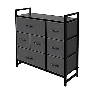 AZL1 Life Concept Storage Dresser Furniture Unit - Large Standing Organizer Chest for Bedroom, Office, Living Room, and Closet - 7 Drawers Removable Fabric Bins - Dark Grey
