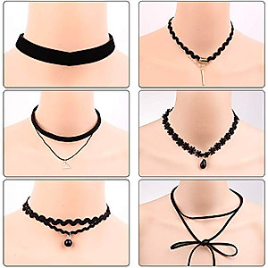 shynek Choker Necklace for Women, 12 Pcs Black Choker Necklace Set Black Lace Tattoo Velvet Chokers for Women and Teen Girls