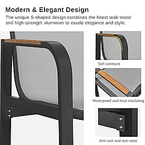 EAST OAK Signature 7 Pieces Outdoor Dining Set, Patio Furniture Set with Finest Teak Wood, Powder-Coated Aluminum Frame Table and Teslin Fabric Chairs, Patio Dining Set for Garden and Yard, Dark Grey