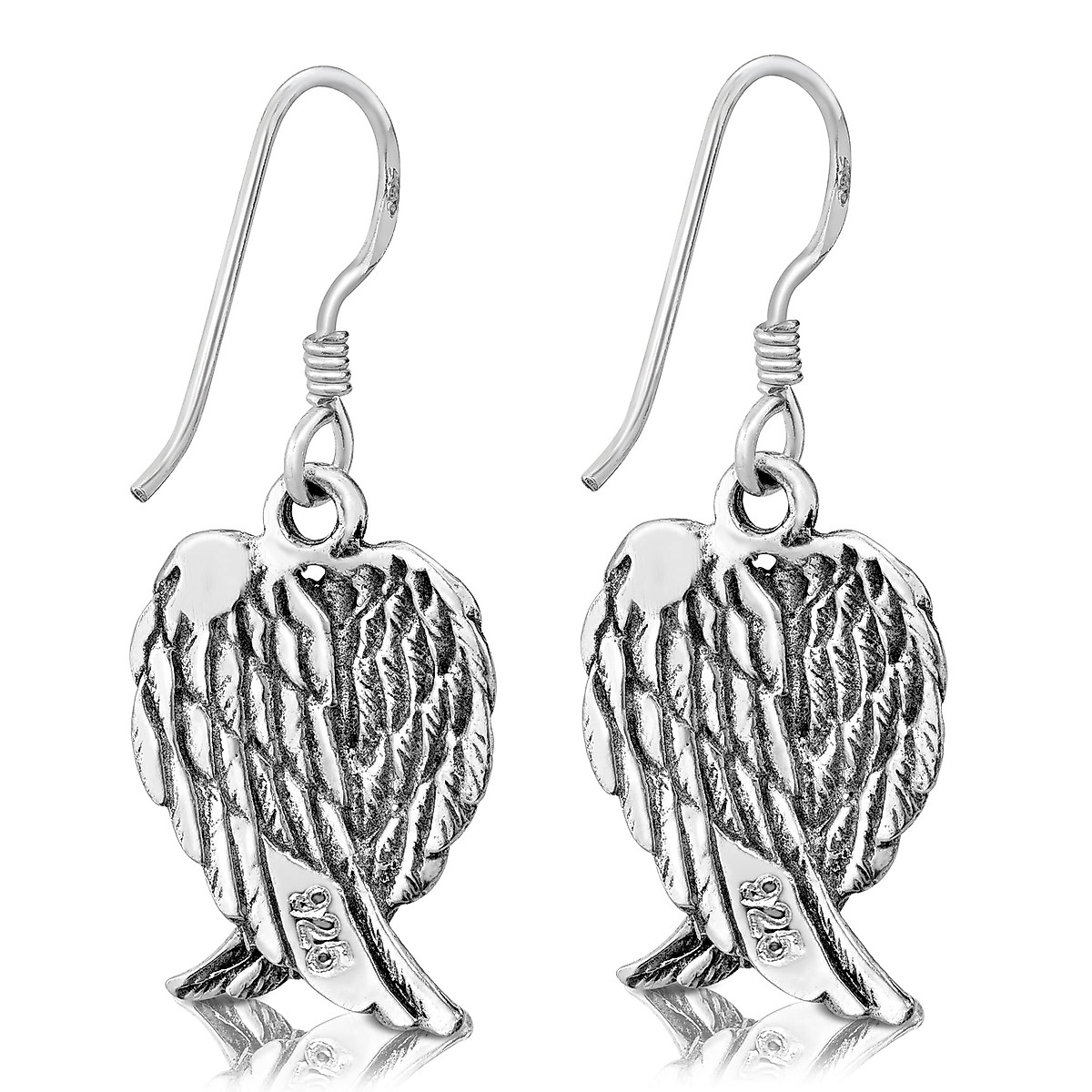 AeraVida Sterling Silver Angel Wings Dangle Earring | 925 Metal Earrings for Women | Spiritual Feather Jewelry
