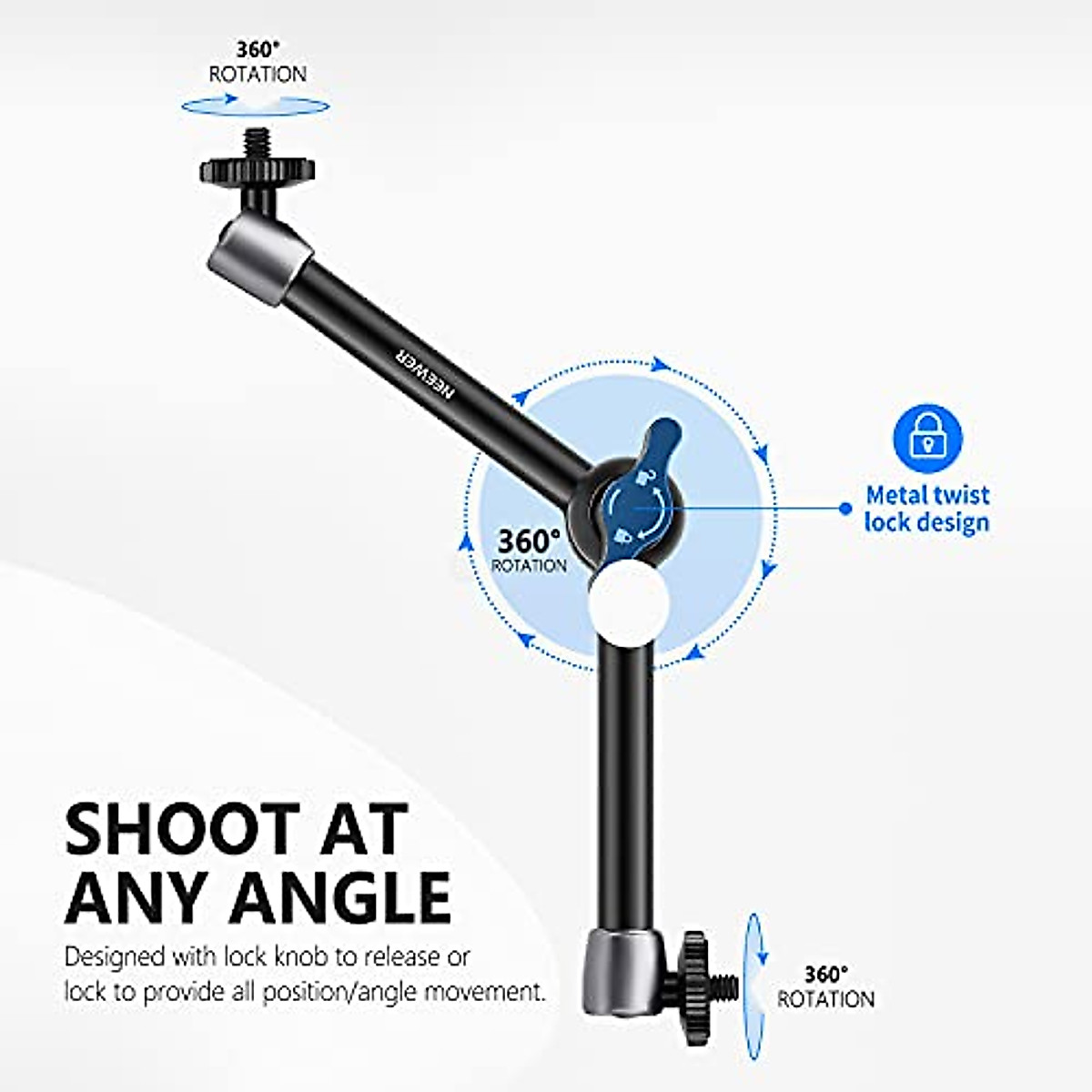 NEEWER Upgraded Super Clamp and 11" Adjustable Friction Power Articulating Magic Arm Compatible with SmallRig Camera Cage/Rig, Further Expansion for Monitor/LED Light/Webcam, Max Load 4.4lb/2kg, ST20