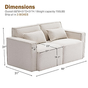 ABCASA Loveseat Sofa,Modular Couch with Breathable Fabric,Modern Comfy 2 Seats Sofa Couches for Living Room Apartment Small Spaces,White