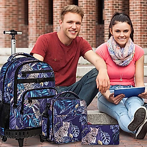 ZLYERT 3PCS Rolling Backpack for Girls, Travel Wheeled Backpacks for Adults, Teens College Roller Bookbag with Wheels for Women - Blue