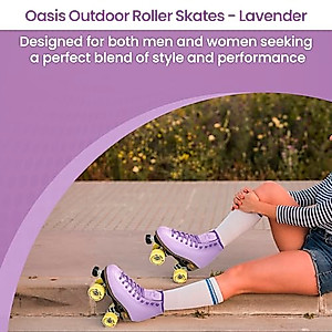 Sure-Grip Oasis Outdoor Roller Skates for Men & Women | High Rebound Soft 57mm 82A Urethane Wheels & ABEC 3 Bearings | Nylon Sole with Strong Trucks - Lace Up Facility - Made in USA (Lavender Color)