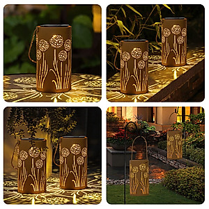 Solar Lanterns Outdoor Waterproof - Dandelion Solar Table Lamp Metal Decoration, Solar Table Lights for Desk Patio Lawn Patio Pathway Landscape Courtyard Backyard Yard Garden Art Decor(2 Pack)