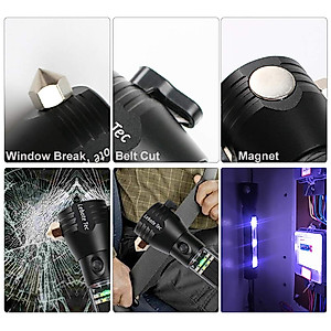 Lebote Car Flashlight Solar Power Tactical Flashlight Multi Function Flashlight Bright LED Emergency Torch Light with Safety Hammer Seat Belt Cutter Compass for Hiking Camping(2 PCS)