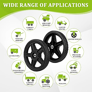 Midcos 12'' Lawn Mower Wheels, Push Mower Plastic Wheels, Set of 2 Wheels Kit for Push Mowers Includes Bolts, Nuts fits Craftsman Mower, Generator, Garden Tiller Most Standard Lawn Mowers (12×1.75'')