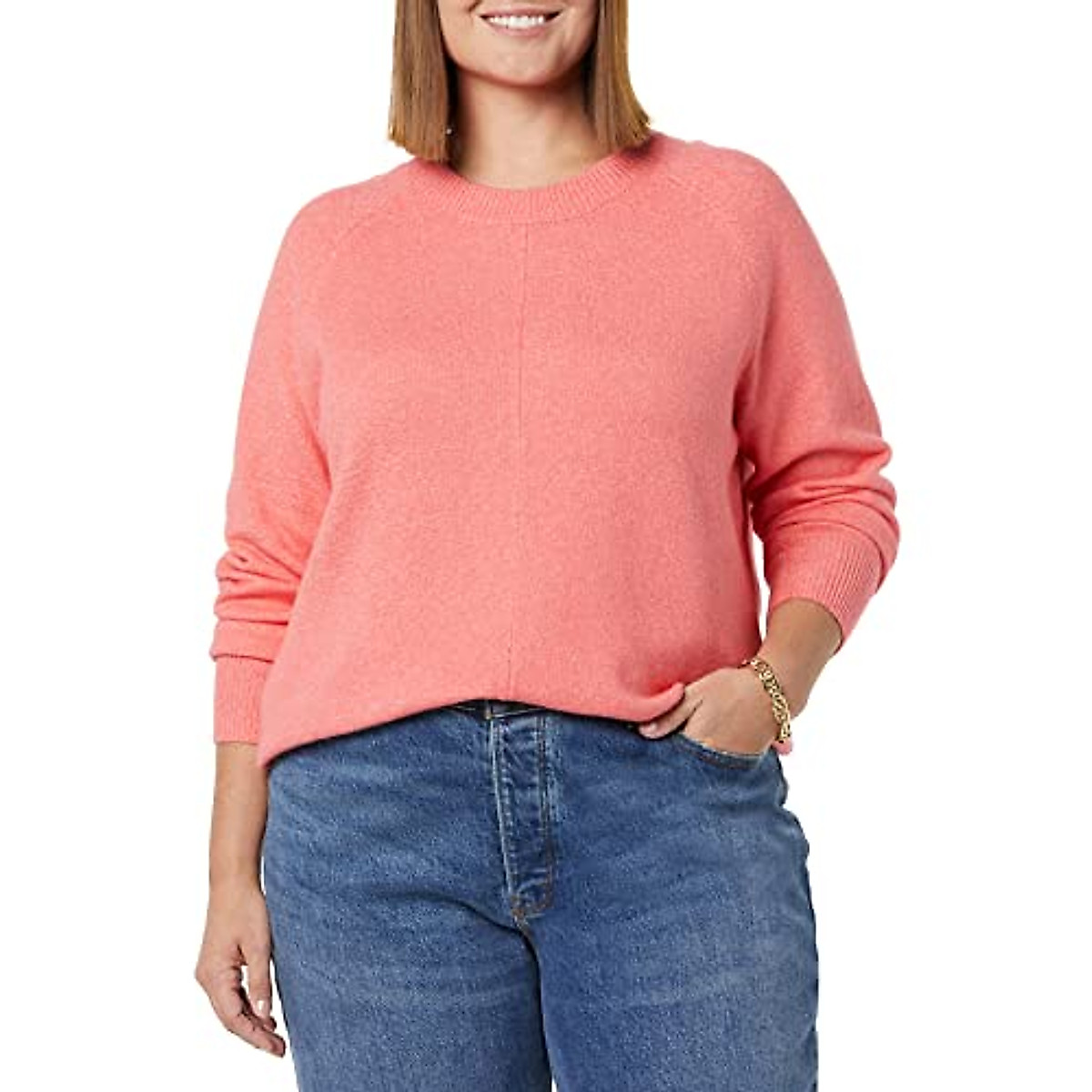 Amazon Essentials Women's Classic-Fit Soft Touch Long-Sleeve Crewneck Sweater, Coral Pink, Medium