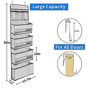 WTY Over The Door Organizer,5-Shelf Over Door Hanging Organizer with 4 Large Pocket,3 PVC Pockets and 2 Metal Hooks, Foldable Wall Mount Fabric Storage for Pantry Nursery Bathroom Closet 50x16x5 inch