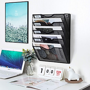 PAG Hanging Wall File Holder Mail Organizer Wall Mount Document Letter Rack, 5-Tier, Black