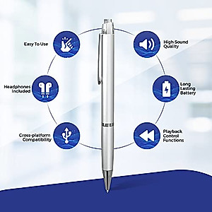 Audio Recording Voice Recording Device - Audio Recordings - 1 Click Operation - Portable USB Playback - 16GB Storage - 400 Hours of Audio - Voice Recorder for Lectures and Meetings