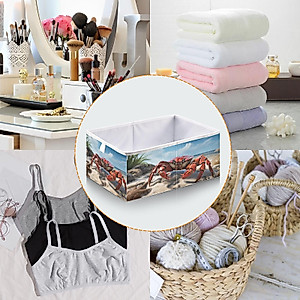 YMGQYJ Collapsible Storage Cube Beach Crab Print, Organizing Baskets with Reinforced Board for Shelf Closet Cabinet 11×11×11 IN