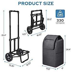 KEDSUM 2 in 1 Shopping Cart for Groceries, 330 lbs Luggage Cart, Portable Utility Shopping Cart with Wheels, Heavy Duty Grocery Cart, Dolly with a Black Removable Waterproof Bag for Moving, Camping