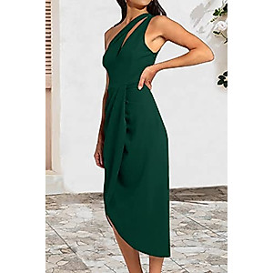 PRETTYGARDEN Women's One Shoulder Ruched Bodycon Dress 2023 Summer Cutout Slit Wrap Party Cocktail Midi Dresses (Green,Large)
