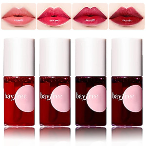 4 Colors Lip Tint Stain Set,Korean Lip Gloss Lip Tint Stain Mini Liquid Lipstick Multi-use Lip and Cheek Tint Long Lasting Non-Stick Cup Waterproof, High Pigment Vivid Color Lip Tint Makeup