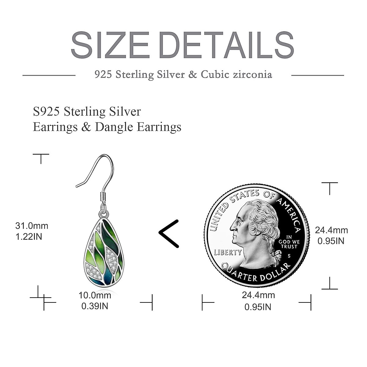 VONALA 925 Sterling Silver Green Earrings for Women Bamboo Leaf Earrings Dangle Enamel Earrings Green Leaf Jewelry Gifts for Her