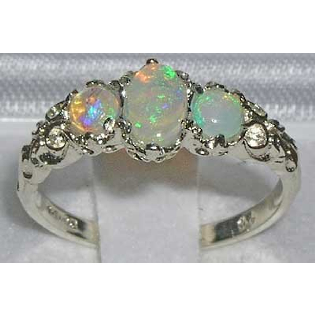 LetsBuyGold 925 Sterling Silver Natural Opal Womens Promise Ring - Size 7.5