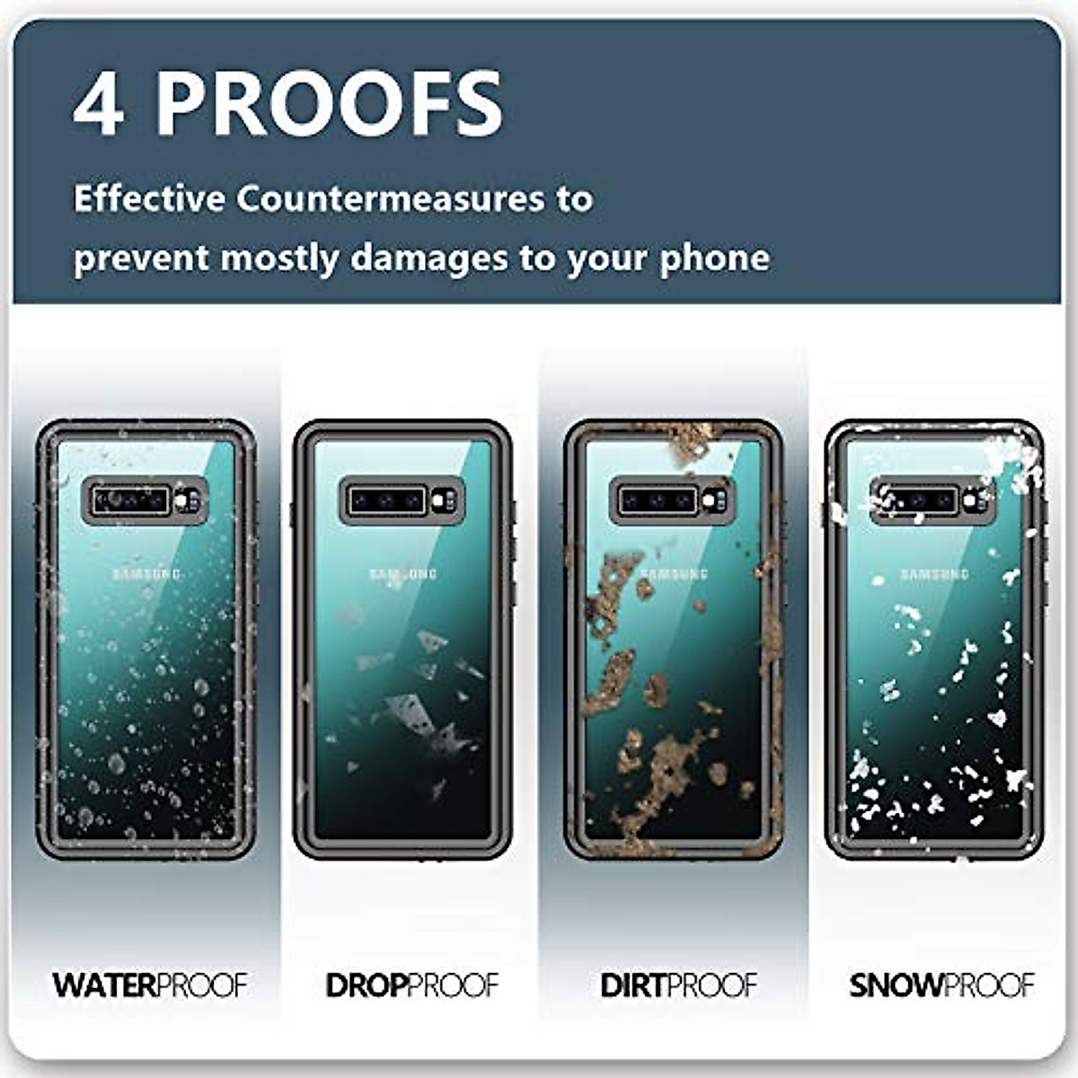 SPIDERCASE for Samsung Galaxy S10 Waterproof Case, Built-in Screen Protector Fingerprint Unlock with Film, Shockproof Full Body Cover Waterproof Case for Samsung Galaxy S10 6.1”, Black/Clear