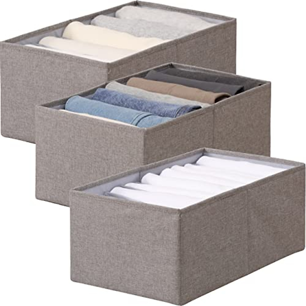 tianzong 3-Piece Set Wardrobe Clothes Organizer, Extra-Large Clothes Organizer for Jeans and Folded Clothes (5 + 7 + 9 Grids, Light Grey)