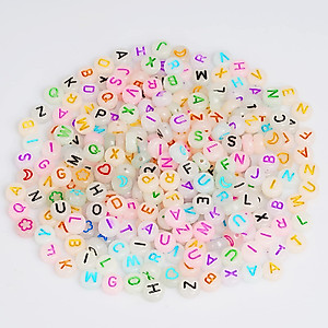 1000pcs Alphabet Letter Beads UV Acrylic Alphabet Beads Luminous Letter Beads Glow in The Dark Alphabet Spacer Beads Colorful DIY Alphabet Beads for Bracelets Necklace Making with Clear Thread
