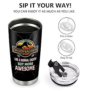 Jekeno Mug Tumbler Gifts for Dad - Daddysaurus Dinosaur Cups Presents for Father Daddy Halloween Fathers Day from Daughter Son Wife Travel Coffee Tumbler for Husband Grandpa 20oz Stainless Steel