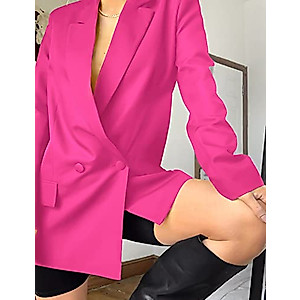 EXTRO&VERT Women Blazer Oversized Long Sleeve Lapel Button Boyfriend Casual Office Suit Jacket Hot Pink