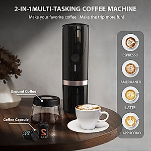 Sobtoe Portable Espresso Machine, Self-Heating Electric Portable Espresso Maker,20 Bar Mini 12V 24V Car Coffee Maker with NS Pods & Ground Coffee for Travel, Camping, Office, Home(Black)