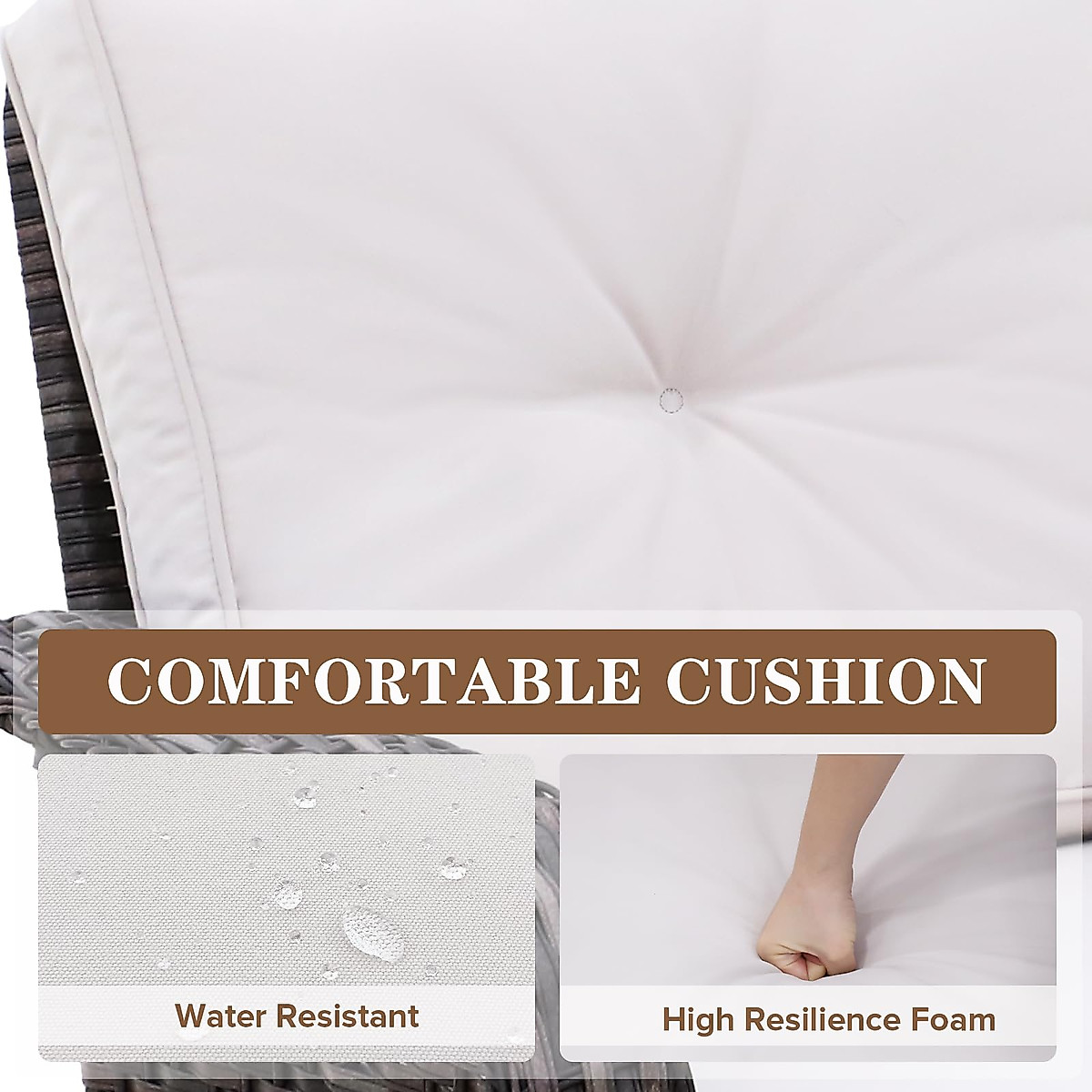 INTER HUT 4-Piece Outdoor Furniture Set - PE Rattan Wicker Loveseat, 2 Chairs, and Steel Table Conversation Set for Patio, Backyard, Poolside and Lawn