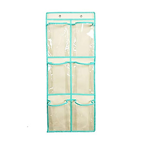NIMES Over The Door Shoe Organizer Hanging Narrow Closet Door Storage 6 Large Clear Pockets Chart 2 Pack (BEIGE)