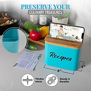 ArtEight Recipe Box - White - 4"x6" Recipe Cards and Box Set - Durable Recipe Card Box with Thicker Metal - Includes 25 Cards and 10 Dividers - Beautiful Recipe Box with Cards and Dividers