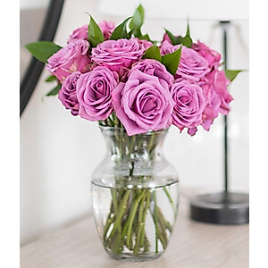 From You Flowers - One Dozen Purple Roses with Glass Vase (Fresh Flowers) Birthday, Anniversary, Get Well, Sympathy, Congratulations, Thank You