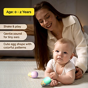 Shumee Wooden Egg Shakers for Babies (6 Months+) | Set of 2 Maraca Eggs (Teal & Purple Dots) | 8 cms | 100% Child Safe & Non Toxic | Musical Rattle Montessori Toy