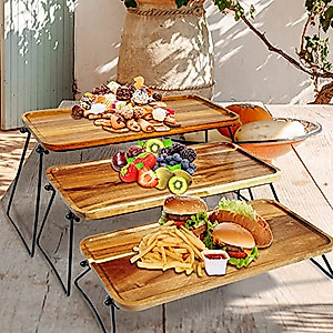 Montex 3 Tier Serving Tray Stand Wooden Serving Platters for Dessert Server Display 17 Inch Metal Stand