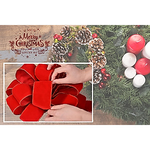 3pcs Red Velvet Ribbon Christmas Bows with Gold Wire, Handmade(26”x 12”) Large Ribbon Bows, Thanksgiving / Christmas Tree Topper, Garland/ Wreath Bow, Tree Topper, Wired Red Christmas Bows