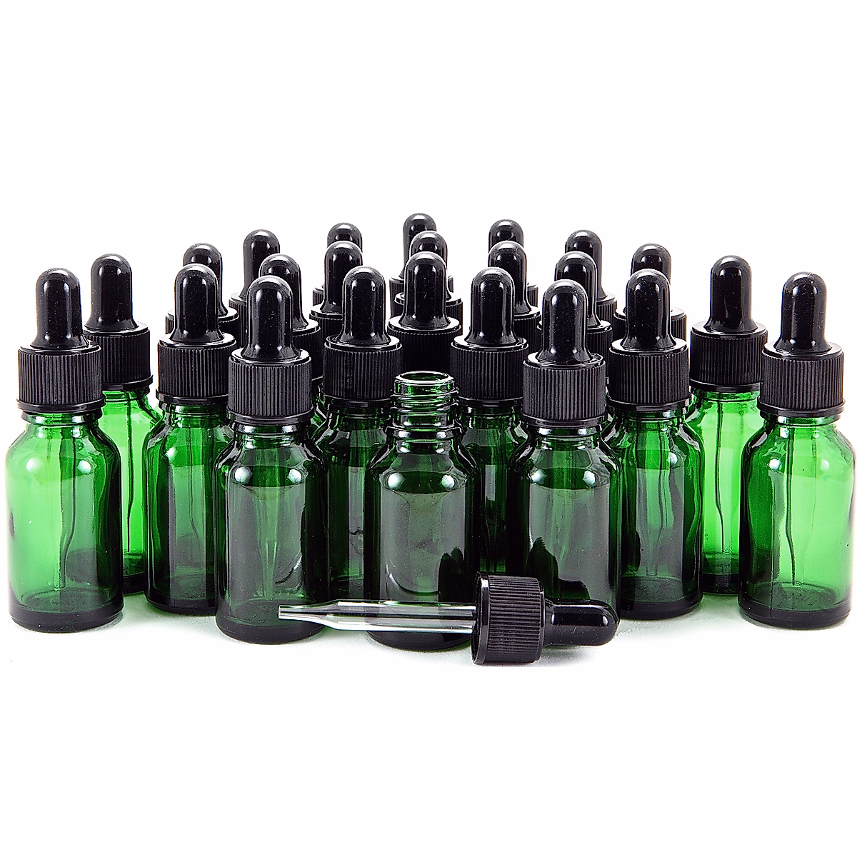 Vivaplex, 24, Green, 10 ml (1/3 oz) Glass Bottles, with Glass Eye Droppers