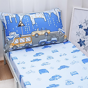 david's kids 4 Piece Toddler Bedding Set - Soft Breathable Toddler Bedding Set for Boys Girls, includes Quilted Comforter, Flat Sheet, Fitted Sheet and Pillowcase, Car