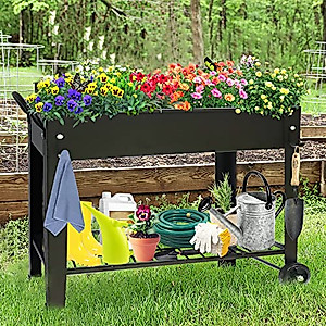 Fleecy day Raised Garden Planter Beds with Wheels Legs, Large Planters Box for Indoor Outdoor Plants,Metal Galvanized Elevated Rectangle Herb Planter Box for Vegetables Flower Patio 31.5" H