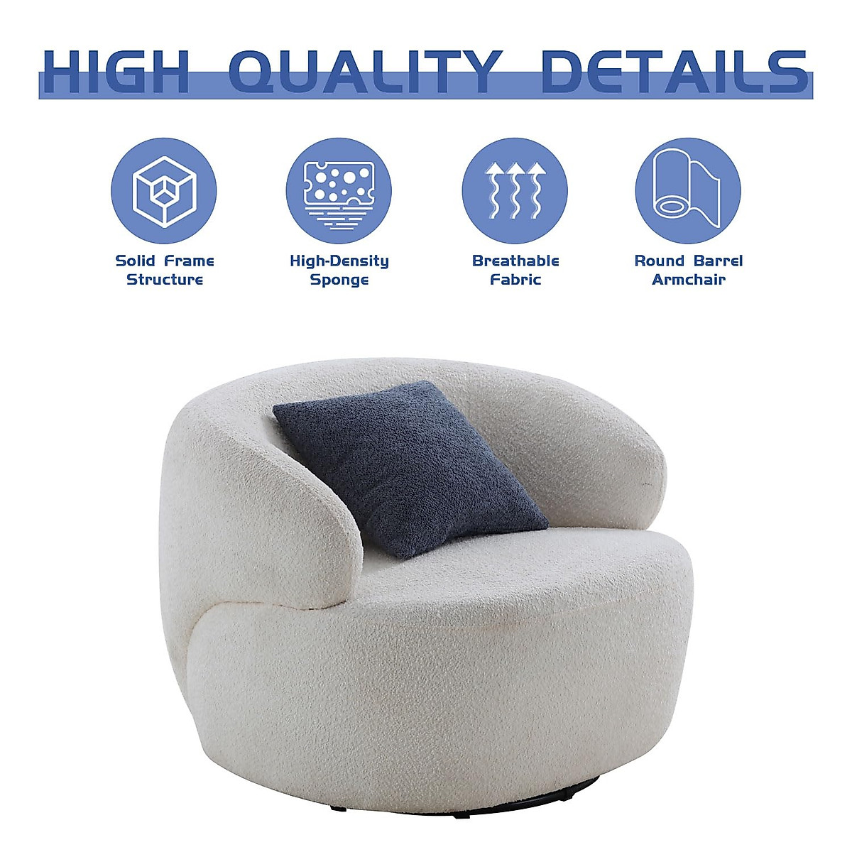 LyuHome Curved Sofa Couch, 35" Modern Single Seat Sofa Chair, Upholstered Boucle Sofa Chair with Pillows for Living Room Bedroom Apartment Tufted Sofa, Beige