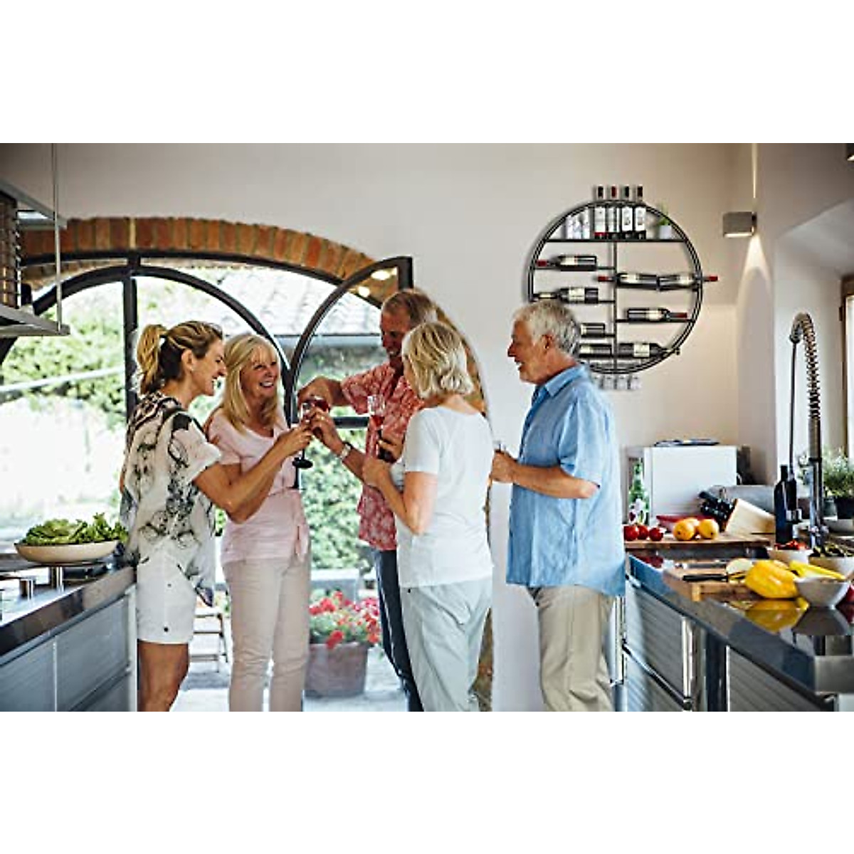 Wall Mounted Wine Rack,Round Wine Glass Goblet Holder,Metal Hanging Wine Rack for Bar Wine Cellar Kitchen Storage Display (60x10x60cm(24x4x24inch))