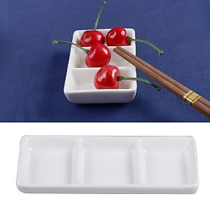 DOITOOL 2 Pcs White Ceramic Serving Platter Pure White Ceramic 3- Compartment Appetizer Serving Tray Rectangular Divided Sauce Dishes for Spice Dish Soy Sauce (15cm x 6. 5cm/ White)