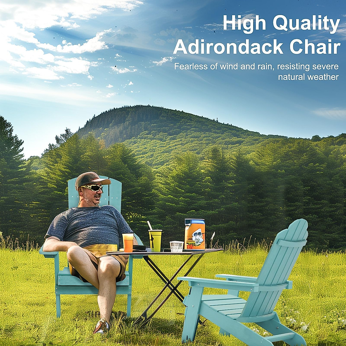 ROCKINGRUN Adirondack Chair Set of 4,Adirondack Chair Weather Resistant, Outdoor Patio Chairs, Plastic Fire Pit Chair for Lawn Outdoor Porch Garden Backyard Deck,Blue