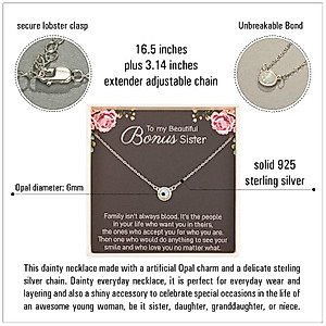 RareLove Sister in Law Christmas Gifts,Gifts for Sister in Law,To My Bonus Sister 925 Sterling Silver White Opal Necklace for Unbiological Sister Gift,Wedding,Thank You,Bridesmaid,Bridal Shower Gift