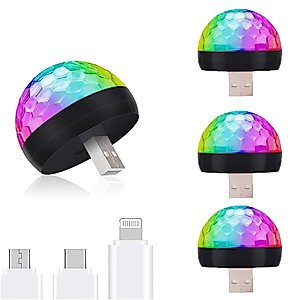 USB Mini Disco Light USB Mini Portable Disco Ball with Mobile Phone Adapter Disco Strobe Ball Party Light for Home Room Bedroom Car Decoration 4W RGBW (A)