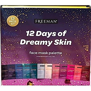 Freeman Beauty's Holiday Face Mask Gift Set, 12 Days of Dreamy Skin Face Mask Palette for Skin Care, Oil Absorbing Clay, Detoxifying Charcoal, Clearing Peel Off, Hydrating Gel Cream, Exfoliating Scrub