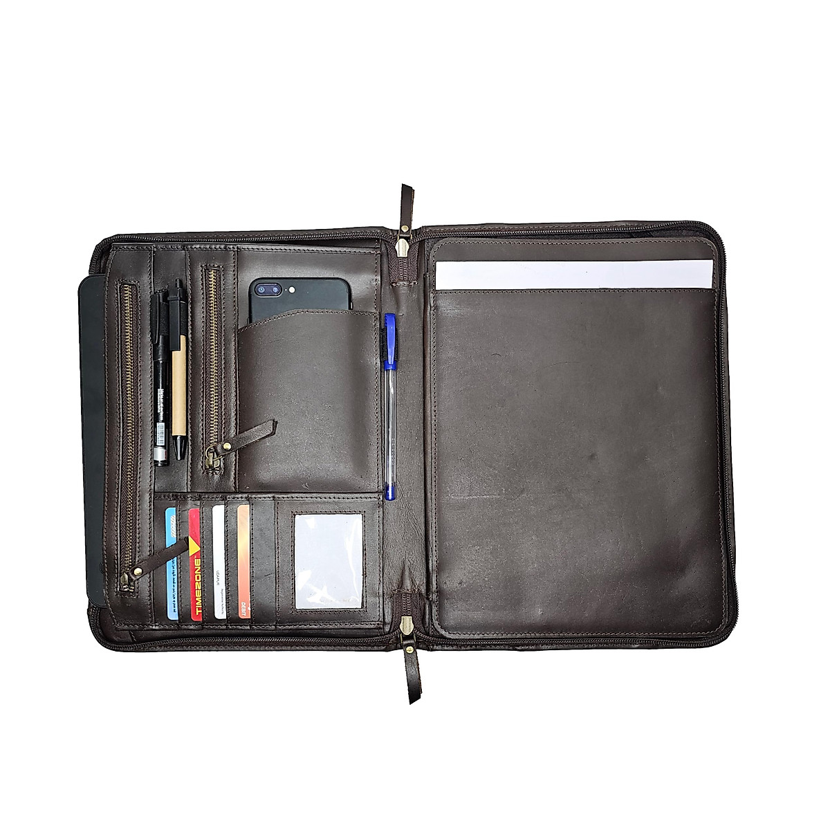 Handmade Genuine Leather Business Portfolio by Jaald | Professional Organizer Men & Women | Durable Leather Padfolio with Sleeves for documents & Notepad Compatible with Ipad pro 12.9"