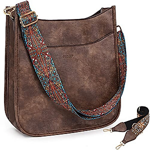 HKCLUF Crossbody Bag for Women Vegan Leather Hobo Handbags Women Fashion Shoulder Bags Cross-body Purse with 2PCS Adjustable Strap(Coffee)