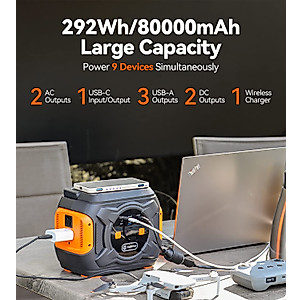 FF FLASHFISH 320W Portable Power Station, 292Wh 80000mAh Solar Generator With AC/DC/100W USB-C/Wireless Charger/SOS Light, CPAP Battery Pack Backup Power For CPAP Outdoor Adventure Camping Emergency