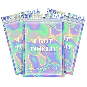 Fcuadro Hangover Kit Bags 20Pcs I GOT TOO LIT Holographic Hang Over Recovery Bags Bachelorette Party Supplies Birthday Goodie Gift Bags for Bridal Shower Party Favors 5X7 (White)