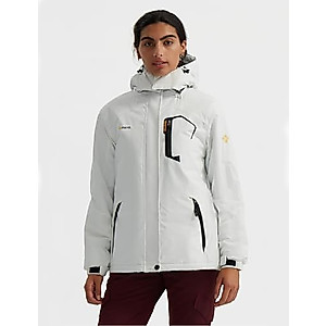 GEMYSE Women's Ski Snow Jacket Warm Winter Waterproof Coat Snowboard Rain Jacket Hooded Windproof Windbreaker（White,XX-Large）