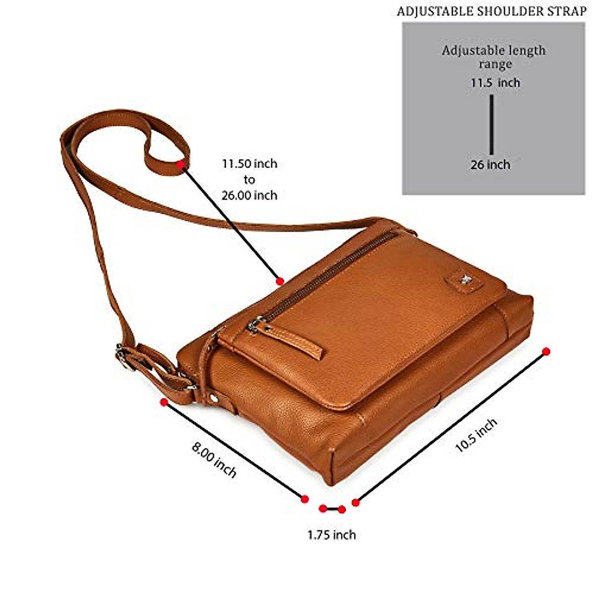 Wise Owl Accessories Small Soft Pebbled Real Leather Crossbody Handbags & Purses - Triple Zip Premium Sling Crossover Shoulder Bag for Women (Cognac Nappa)